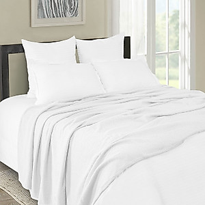 BOUTIQUO 100% Cotton Bed Blanket, Breathable Thermal Blanket Twin Size, Soft Honeycomb Waffle Blanket 60"x90", Cotton Bed Blanket, Perfect for Layering Any Bed for All Season, White