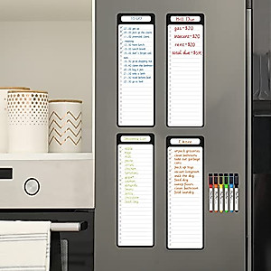 Magnetic Dry Erase List Board - 4"x12" Multifunctional List Board for Fridge - 6 Extra Fine Point Markers Included - Shipped Flat
