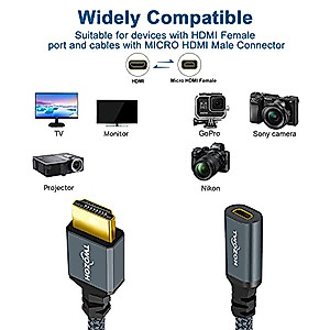 Twozoh Full Size HDMI to Micro HDMI Female Adapter Cable, Micro HDMI Socket to HDMI Adapter Cable Support 3D/4K 1080p.(20CM/0.6FT)