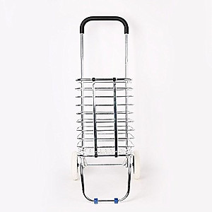 Lucky Tree Folding Shopping Cart with 2 Wheels Compact Superlight Aluminum Grocery Dolly Collapsible Utility Cart