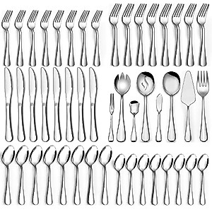68-Piece Silverware Set with Serving Utensils, Heavy Duty Stainless Steel Flatware Set for 12, Food-Grade Tableware Cutlery Set, Utensil Sets for Home Restaurant, Mirror Finish, Dishwasher Safe