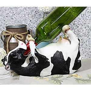 Ebros Gift Rustic Farmhouse Country Holstein Bovine Cow Guzzling Wine Bottle Holder Caddy Figurine Stand Rack Cows Cattle Bulls Farm Western Countertop Bar Desktop Accent Decor