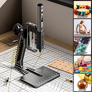 AM ARROWMAX 4-Speed Electric Mini Drill Pen with Hedgehog Benchtop Press & Electric Cordless Rotary Tool, 10 Small Drill Bits with Aluminium Box, OLED Display, LED Lights, 3/32-Inch Keyless Chuck