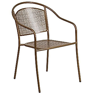Flash Furniture Oia Commercial Grade 35.5" Square Gold Indoor-Outdoor Steel Patio Table Set with 2 Round Back Chairs