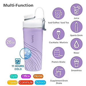 bzyoo 26oz Double-Walled Stainless Steel Insulated Tumbler with Straw Leak Proof Ideal for Smoothies, Ice Tea or Coffee Includes Mixer Ball BPA Free - Organica Purple