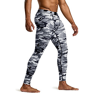TSLA Men's Compression Pants, Cool Dry Athletic Workout Running Tights Leggings with Pocket/Non-Pocket, 3pack Tights Black/Camo Black/Camo Grey, Large