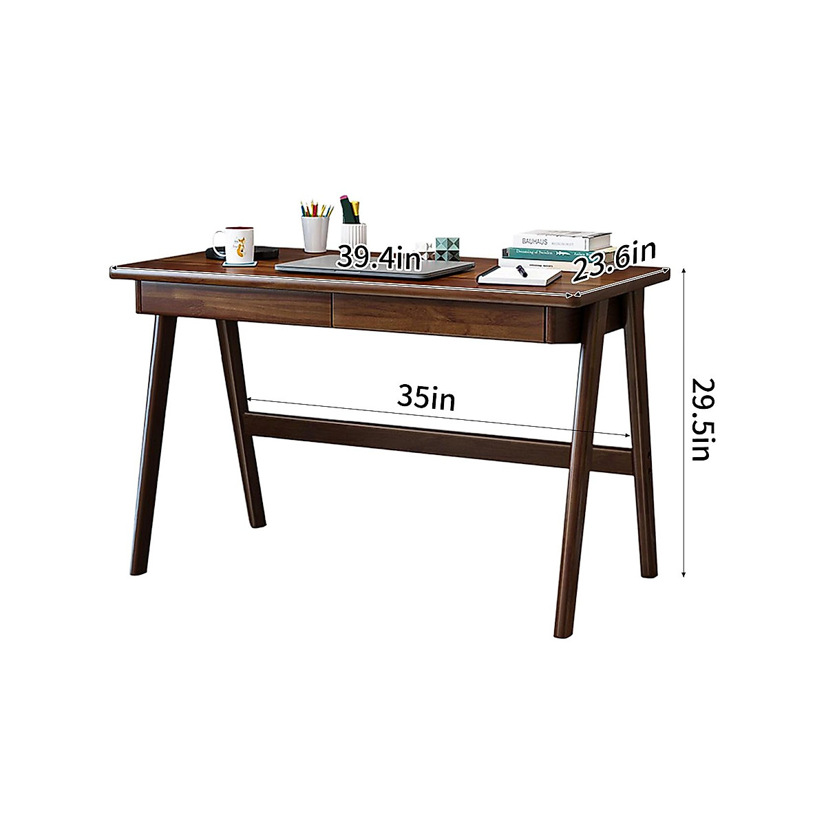 Acrylicolor Wood Writing Desk with 2 Drawer,Home Office Desk for Small Spaces Study Desk PC Table Workstation (Walnut, 39.4x23.6x29.5)