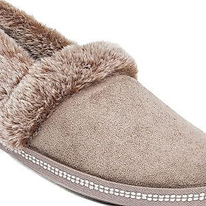 Skechers Women's Cozy Campfire-Team Toasty-Microfiber Slipper with Faux Fur Lining, dark taupe, 10 M US