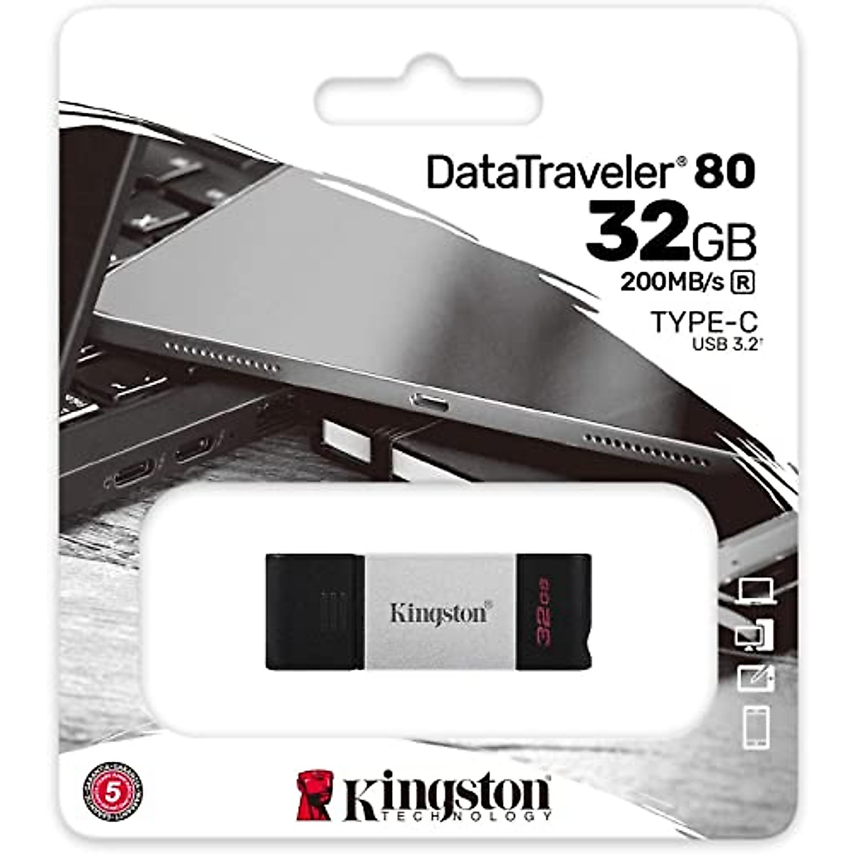 Kingston DataTraveler 80 32GB USB Type-C Flash Drive (DT80/32GB), Metal