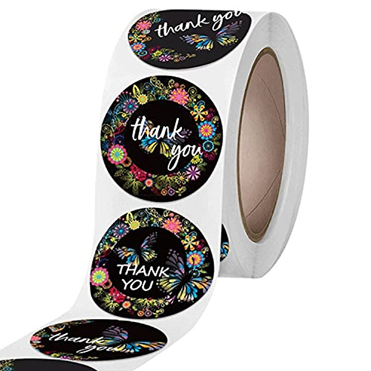 Thank You Sticker Rolls, Business Stickers, Bubble envelopes and Gift Bag Packaging Labels, 500 Sheets per roll, 1.5 inches in Diameter, 4 Different Patterns (500 Sheets/4 Styles)