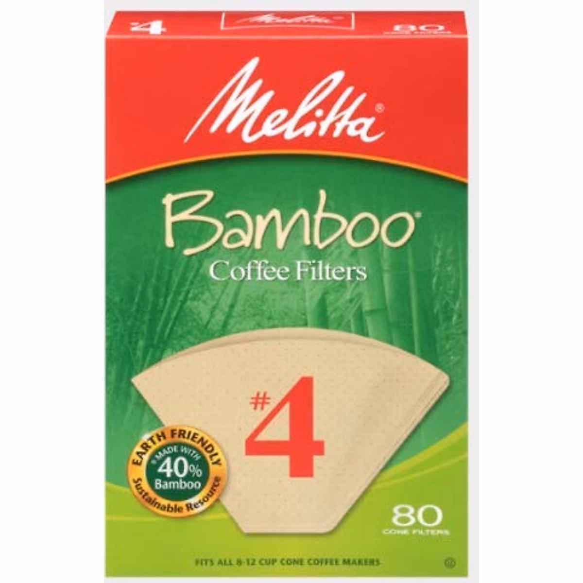 Melitta #4 Cone Coffee Filters, Bamboo, 80 Count