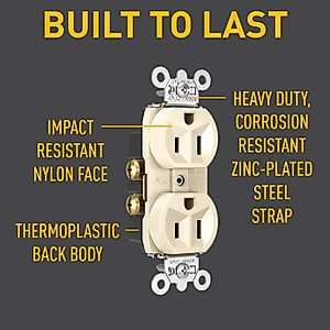 Legrand Pass & Seymour TR5262LACC12 15 Amp Tamper Resistant Construction Specification Grade Duplex Receptacle Outlet, Back and Side Wire, Light Almond (1 Count)