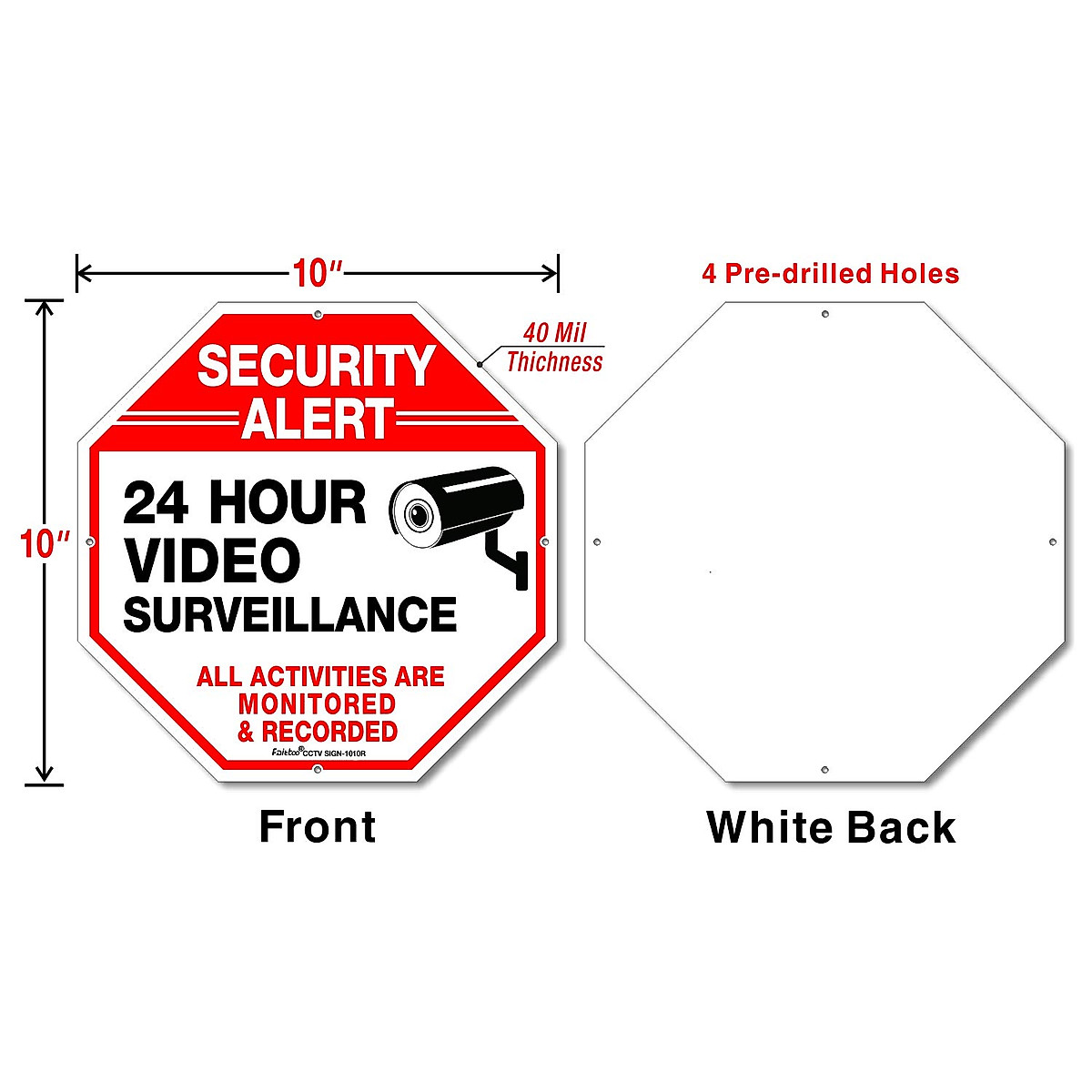 Faittoo (4 Pack) Security Alert, 24 Hour Video Surveillance, All Activities Monitored Signs,10 x 10 .040 Aluminum Reflective Warning Sign for Home Business CCTV Security Camera, Indoor or Outdoor Use