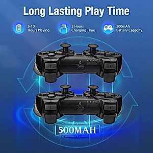 TESSGO PS3 Controller 2 Pack Compatible with PS-3, Rechargeable Game Wireless Controller with Upgraded Joystick for PlayStation 3