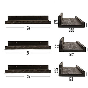 24 in Wood Floating Shelves Wall Mounted Set of 3 Wall Photoes Hangers Picture Ledge Wall Décor Sunglasses Organizer Shelves Storage Makeup Holder for Wall Art Display Kids Office Home Rustic Black