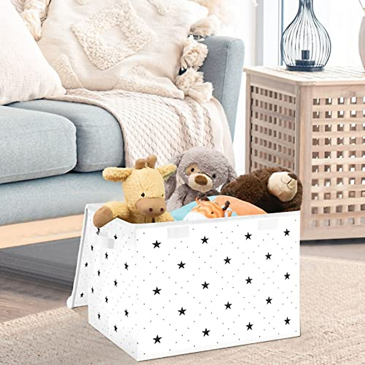 CaTaKu Stars Dots Cute Storage Bins with Lids Fabric Large Storage Container Cube Basket with Handle Decorative Storage Boxes for Organizing Clothes Shelves