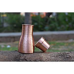 De Kulture Hammered Pure Copper Carafe Pitcher With Cap, Ideal Drinkware With Ayurveda and Yoga Benefits, 4 x 8 Inches (DH), 1 litre