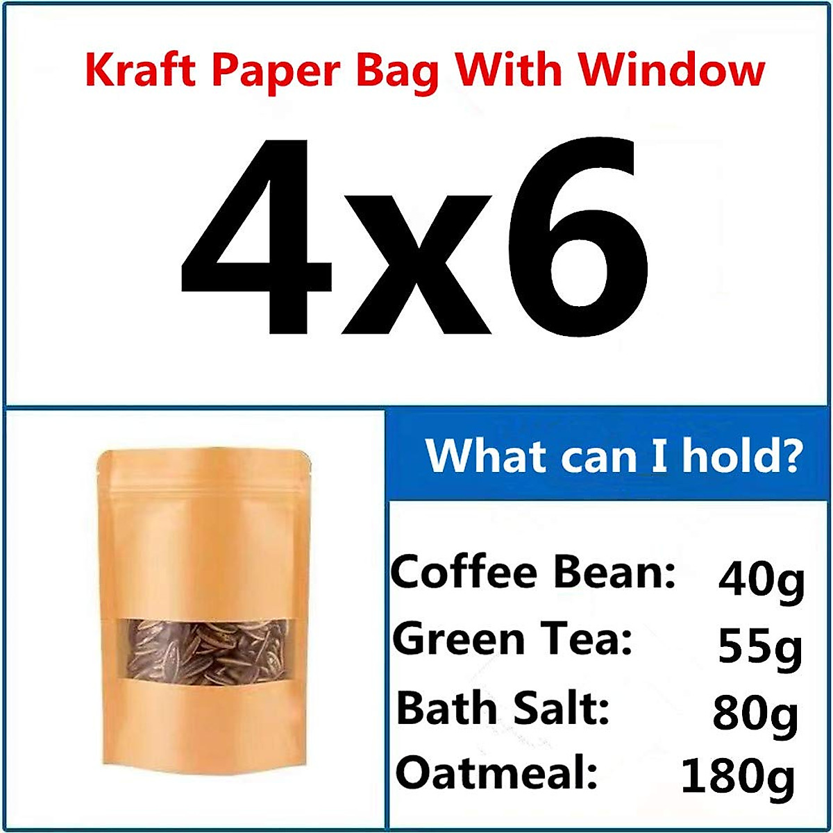 Kraft Heat Sealable Stand Up food Pouches Paper Mylar Bags With Clear Window And Zip Lock,Heavy Duty Decorative Resealable Recycled For DIY Homemade Chips Favor Cookies Christmas (50pcs 4x6+2.4 inch)