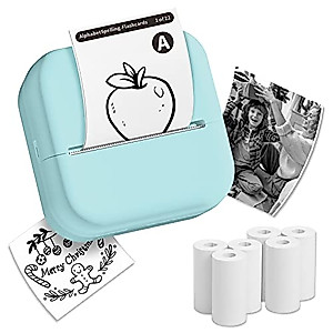 Mandizza Sticker Printer- M02L Pocket Printer with 6 Rolls Paper Thermal Mini Printer Portable Printer for Printing Photos, Study Notes, Scrapbook, Journal, Birthday, Green