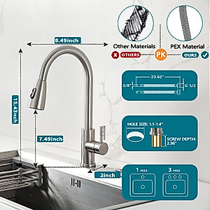 SATICO Brushed Nickel Kitchen Faucet with Pull Down Sprayer Single Handle Sink Faucet Modern Stainless Steel cUPC NSF CEC Certified, Model F80028BN