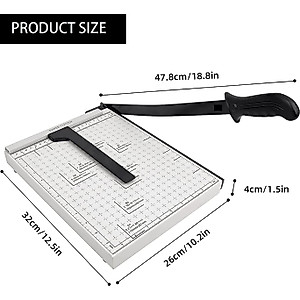 Paper Cutter for Cardstock Heavy Duty 12 inch, 12" Cut Length Guillotine Paper Trimmer for Cardstock Metal Base, 12 Sheets Capacity, for Home Office Classroom School