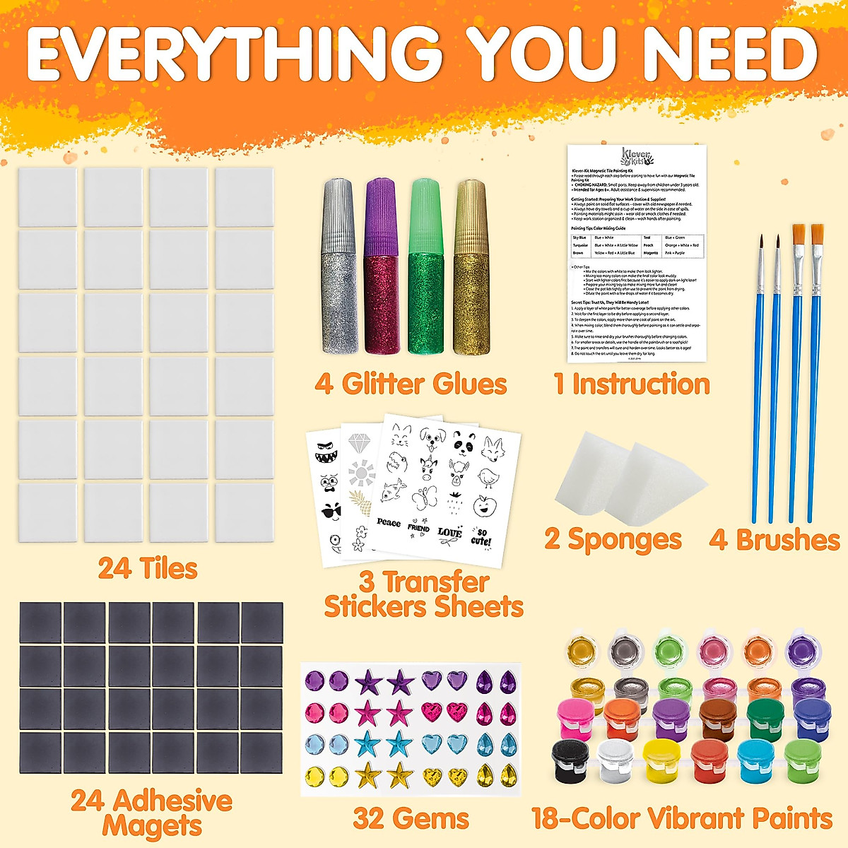 JOYIN 24 Magnetic Mini Tiles Art Kit, Creativity DIY Paint, Arts and Crafts for Kids, DIY Supplies for Party Favors, Family Activity, Birthday Present, Toys Gifts for Boys and Girls Ages3-12