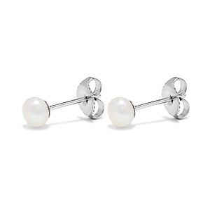 BLUE OCEAN PEARLS Freshwater Cultured 4.5-5mm White Button Shape Pearl Stud Earrings with Sterling Silver Butterfly Backs (Set of 3)