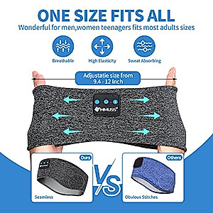 MMUSS Sleep Headphones Wireless 5.2 Sports Headband with Ultra Thin Stereo Speakers,Wireless Sleeping Music Headphones Sleep Eye Mask Earbuds for Side Sleepers Yoga Running Meditation (Dark Grey)