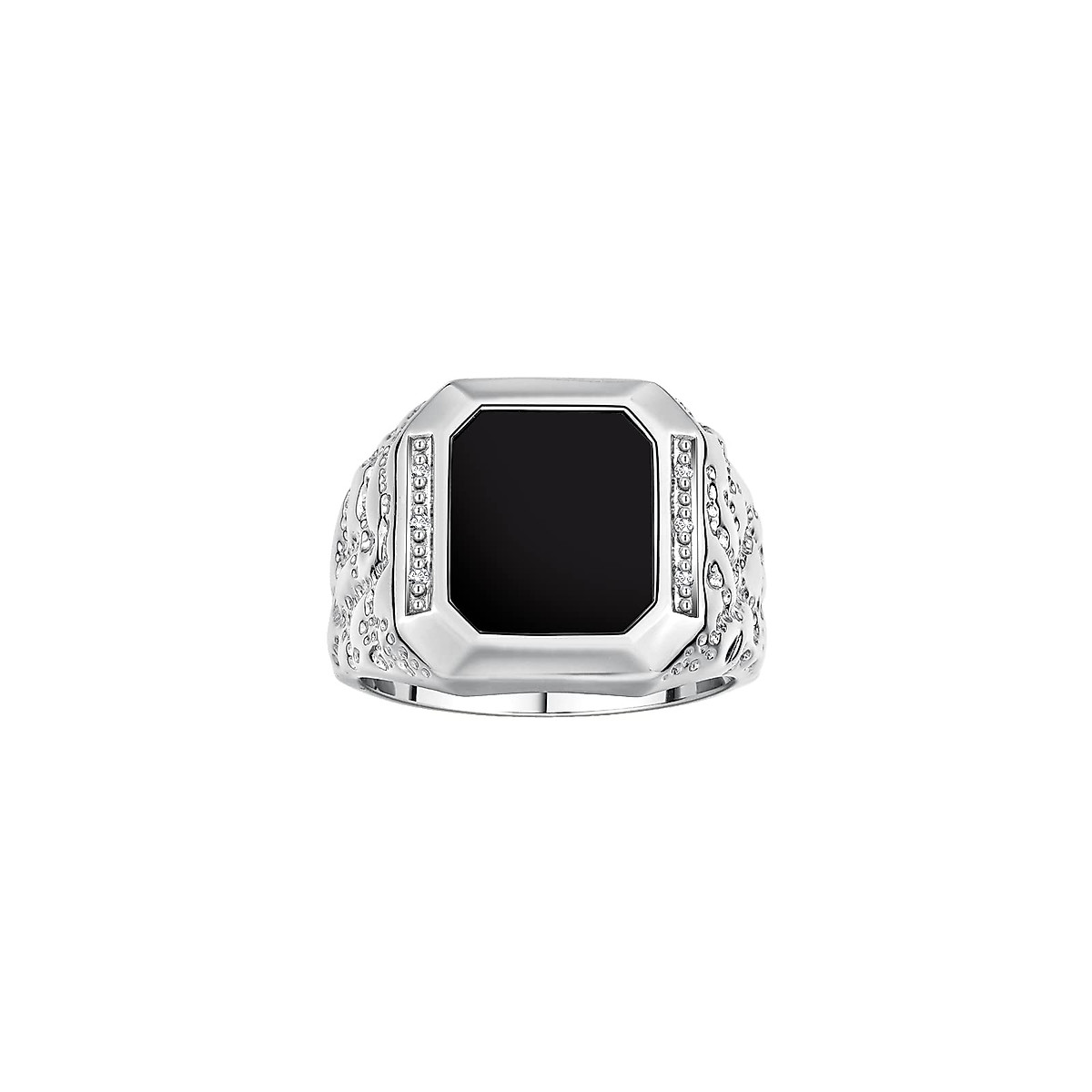 Rylos Designer Nugget Ring With Diamonds and Black Onyx Set in Sterling Silver Size 8