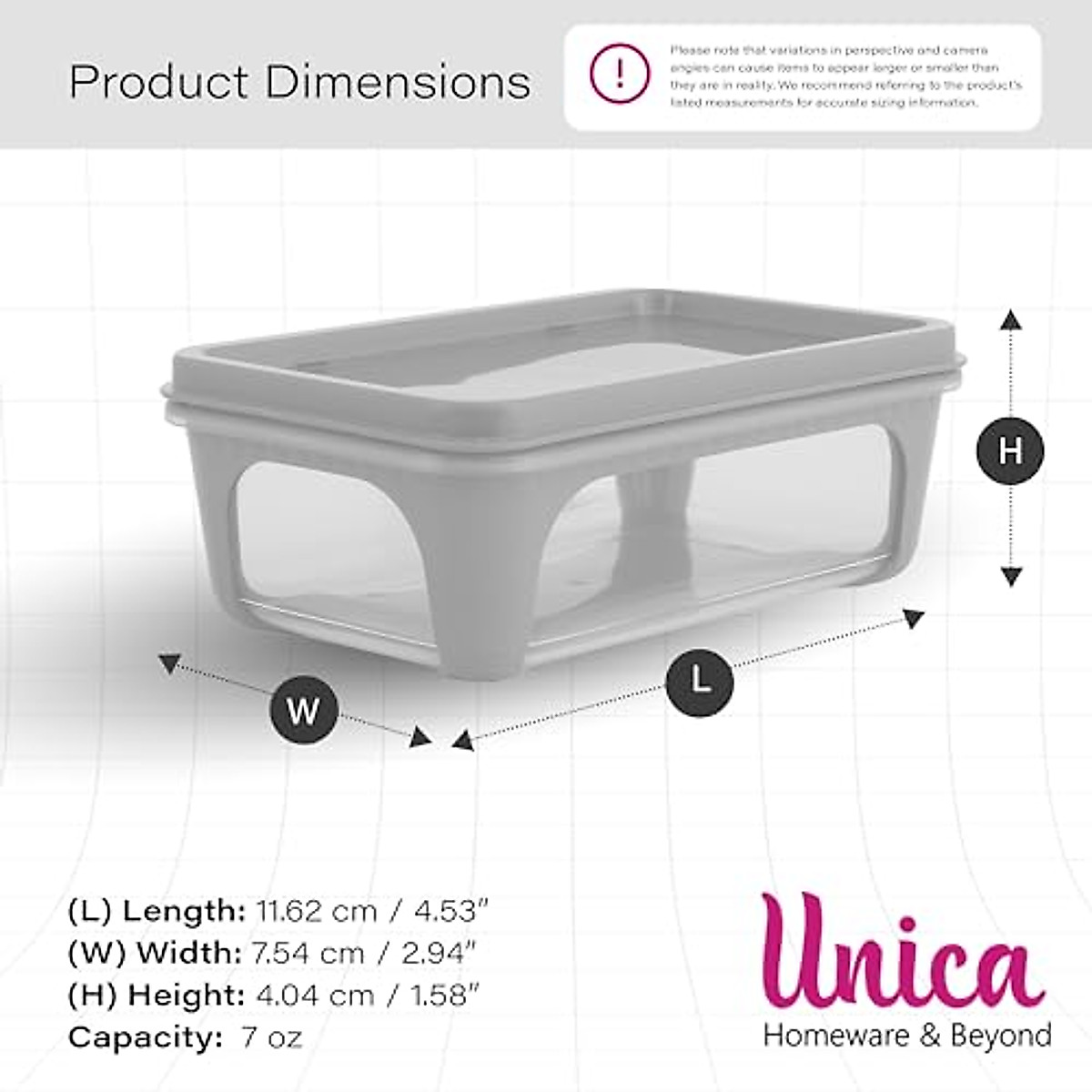 Unica Food Storage Containerwith Airtight Lid, Nestable Storage Boxes for Cereal, Snacks, Microwave, Dishwasher & Freezer Safe, Set of 3, White, 7 oz, 2.94x2.94x1.58 in