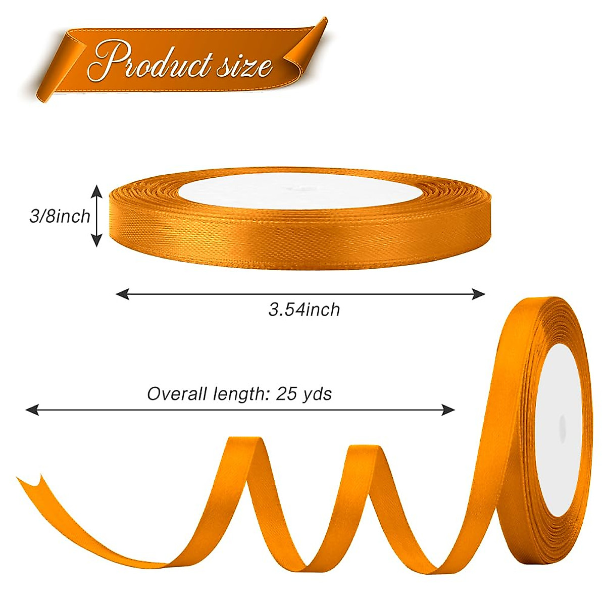 Orange Ribbon Gold Fall Ribbon for Gift Wrapping 3/8 in 25 Yards Wired Ribbon for Christmas Tree Thanksgiving Ribbon Silk Ribbon Craft Ribbon Wedding Party Valentine's Day Bouquet Decoration