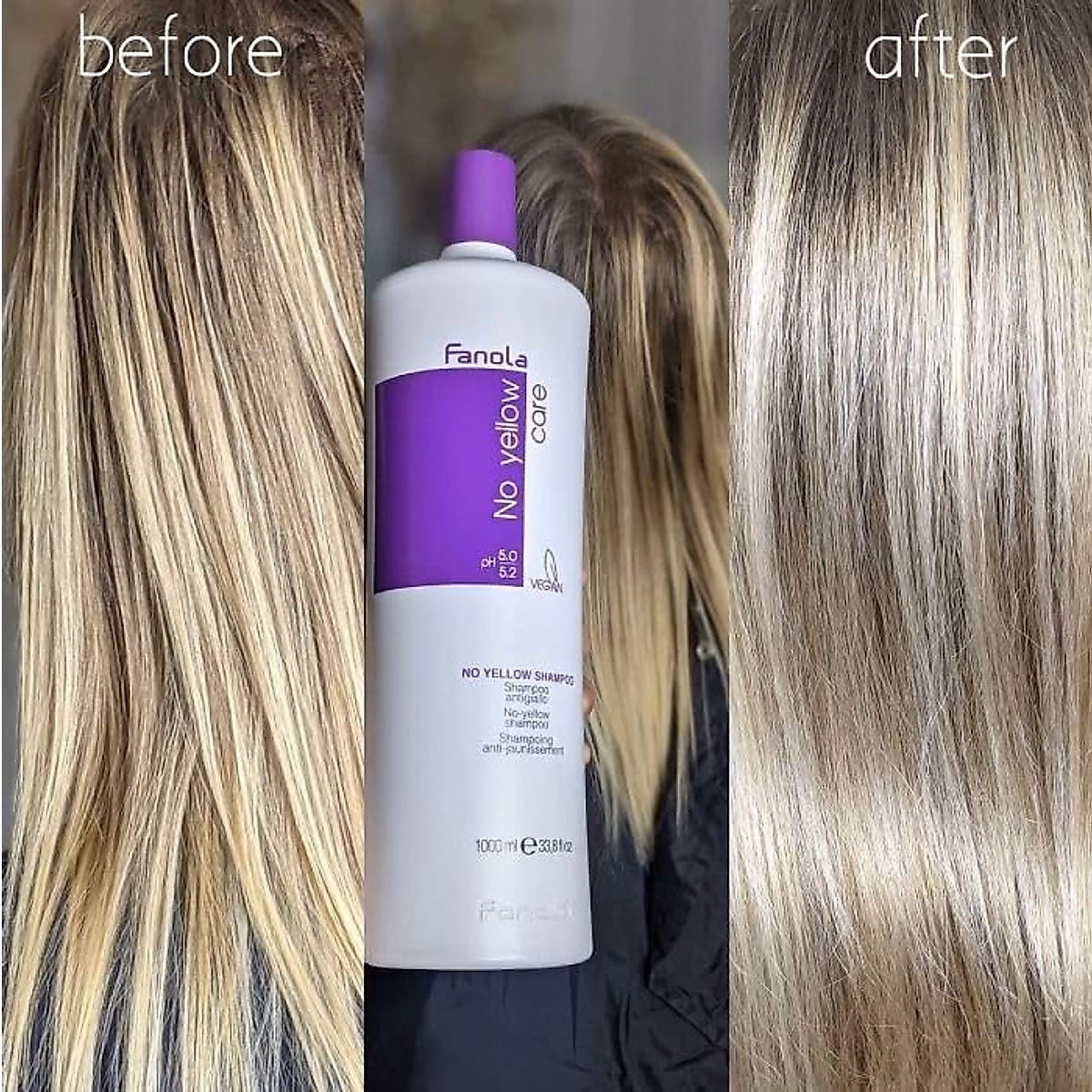 Fanola No Yellow Shampoo With Purple Violet Pigments To Eliminate Unwanted Yellow Tones & Brassiness In Platinum, Light Blonde, Gray, Bleached, or Highlighted Hair 1000ml