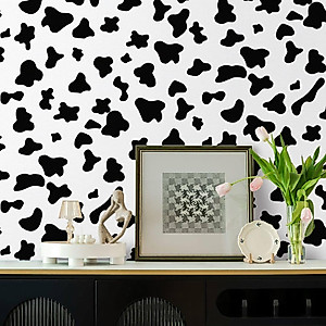 Qianglive Black and White Spots Contact Paper Cow Printed Peel and Stick Wallpaper 17.3”x120” Self-Adhesive Cute Wallpapers Vinyl White Black Decals for Walls Bedroom Living Room Nurseryls