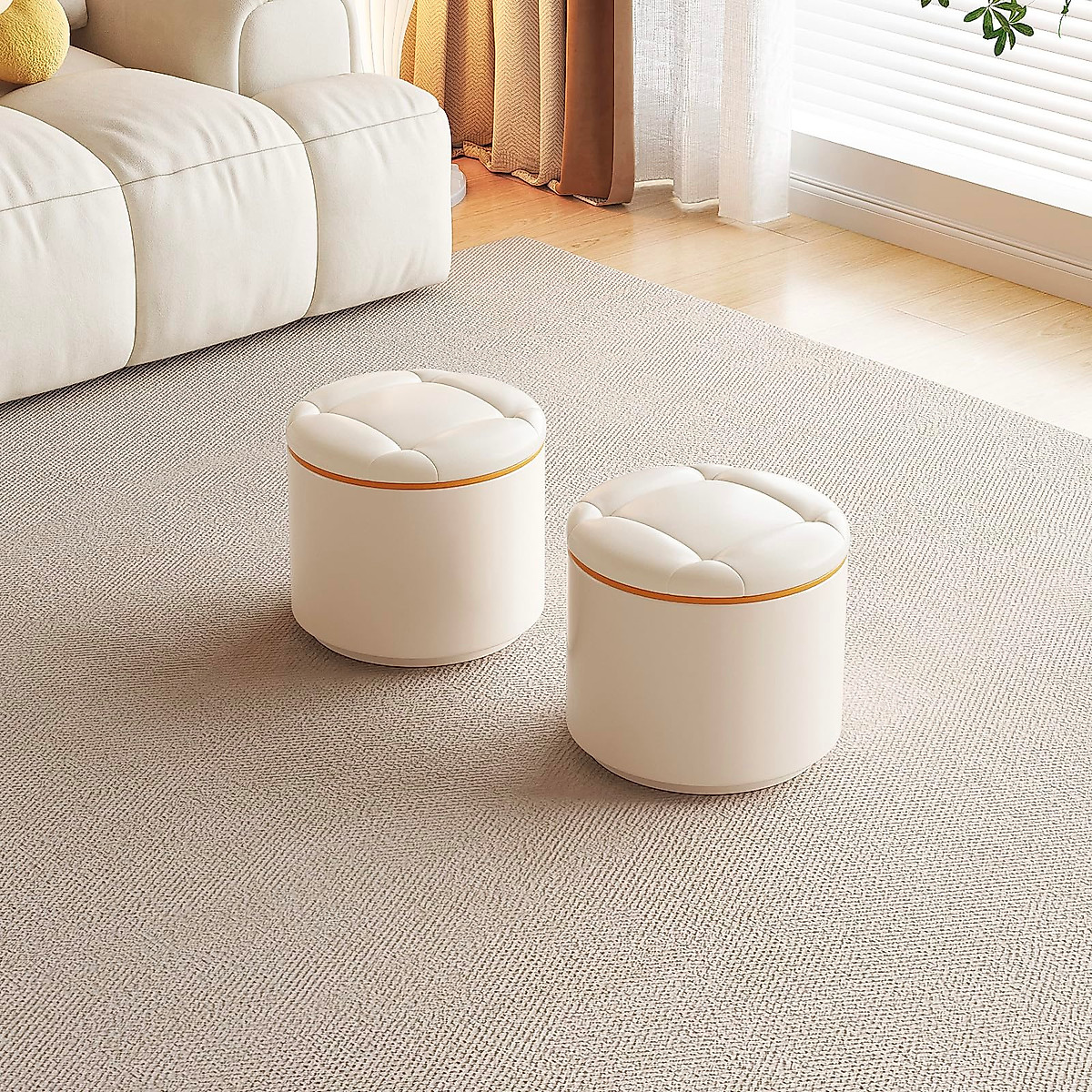 GraceNook Extended Oval Coffee Table with 2 Pu Leather Stools Set, Length Extend from 35"- 54", Nesting Coffee Table 3 Sets with Faux Marble Surface, Center Table with 2 Drawers for Living Room