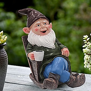 Tirifer Drinking Coffee Garden Gnome Statue, Garden Gnome Statue Sculpture Outdoor Figurine Ornament Garden Decoration for Home Garden Patio Yard Lawn