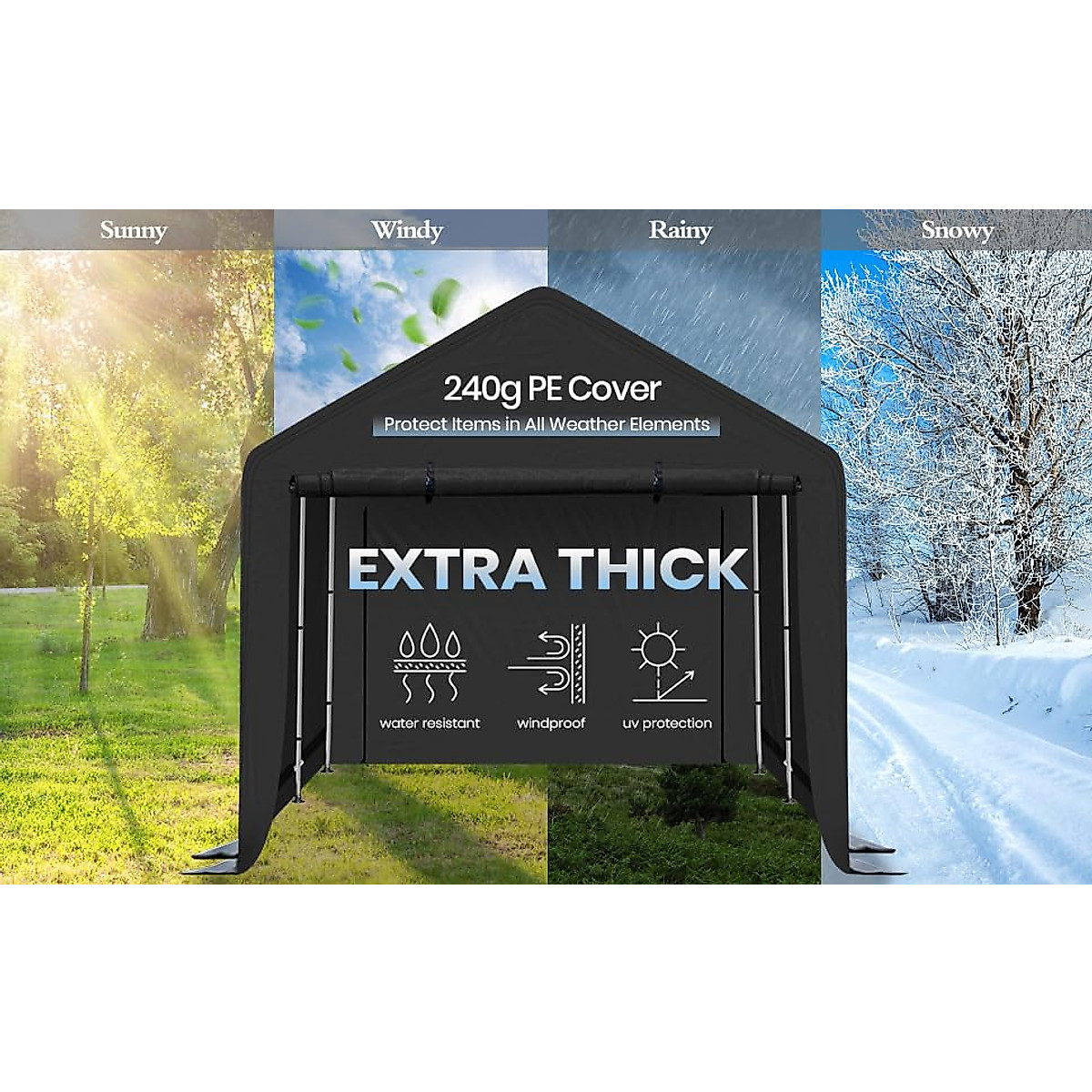 Outdoor Carport Canopy,6x8 ft Heavy Duty Canopy Shed,Metal Frame Storage Shed with Waterproof, UV Resistant Cover, 2 Rollup Zipper Doors for Backyard, Garden can Store Motorcycle, Garden Tools