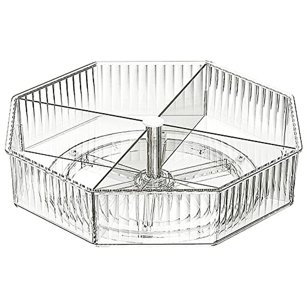 Lazy Susan Organizer, Spice Rack Rotating Organizer with 4 Dividers, Lazy Susan Turntable for Cabinet, 11'' Clear Lazy Susan Turntable Organizer, Spinning Seasoning Organizer for Cabinet Storage