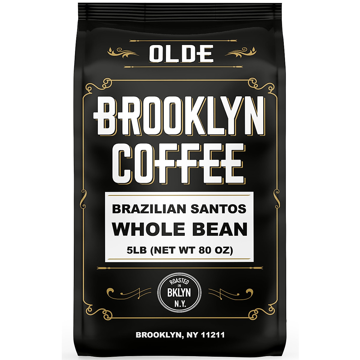 BROOKLYN COFFEE Whole Bean, Brazilian Santos Medium Roast (5lb) American, Breakfast, Classic - Fresh Bulk Coffee Beans Roasted Weekly in NYC