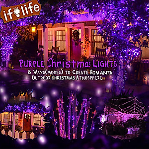 String Lights Fairy Lights 66 Feet 200 LED with Multi Flashing Modes Controller, Waterproof LED Lights Decorations for Bedroom, Wedding, Party, Garden, Patio, Indoor Outdoor Occastions (Purple)