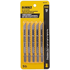 DEWALT DW3762H 4-Inch 10TPI Laminate Down Cutting HSC T-Shank Jig Saw Blade (5-Pack)