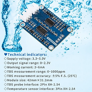 EC Buying TDS Water Quality Detection Sensor Module with XH2.54-3Pin Dissolved Solids Module Power Supply Voltage 3.3~5.0V Water Quality Detection Suitable for ARDUINO/51/stm32/DIY TDS Tester