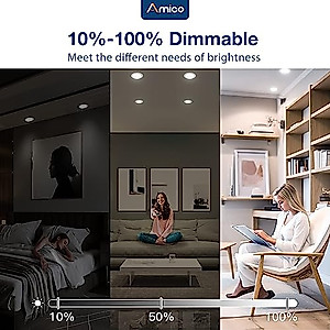 Amico 24 Pack 5/6 inch 5CCT LED Recessed Lighting, Dimmable, 12.5W=100W, 950LM, 2700K/3000K/4000K/5000K/6000K Selectable, Retrofit Can Lights with Baffle Trim, IC & Damp Rated - ETL & FCC Certified