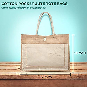 DISCOUNT PROMOS Jute Tote Bags with Cotton Pocket Set of 6, Bulk Pack - Reusable, Great for Picnic, Camping, Beach, Outdoor Activities - Natural