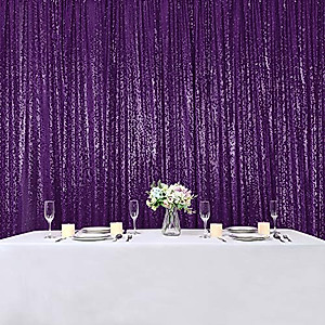 Hahuho Purple Sequin Backdrop Curtain, 2PCS 2FTx8FT Glitter Backdrop Curtain for Parties, Christmas, Wedding, Party Decoration（2 Panels, 2FT x 8FT, Purple