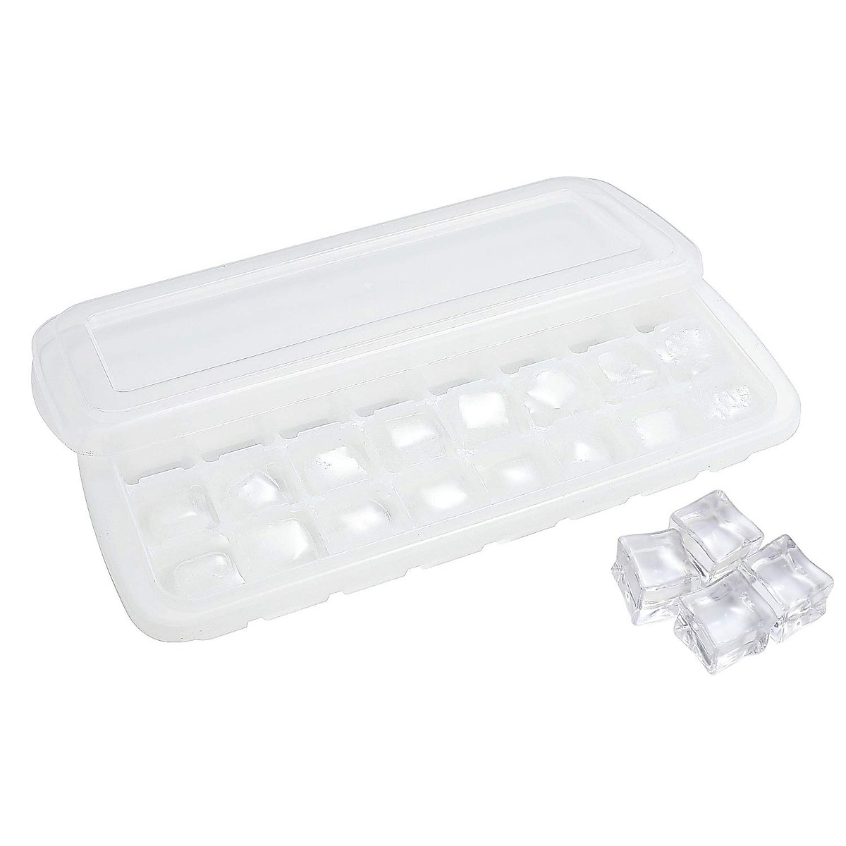 Humbee Ice Cube Tray, Soft Silicone Ice Tray with Lid, Flexible Stackable Ice Cube Trays for Freezer, 1-Inch Cubes (24 Cubes, White)