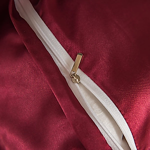 3 Pieces Satin Duvet Cover Silky Red Bedding Set Luxury Satin Lace Ruffled Fringed Super Smooth Soft Silk Like Microfiber Burgundy Red Duvet Cover Set Queen with 2 Pillowcases