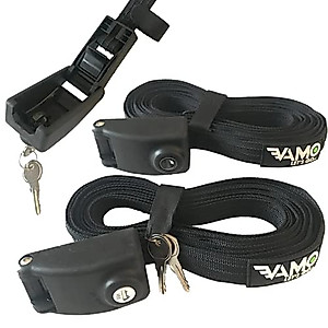 Vamo Premium Locking Tie Downs with 3 Stainless Steel Cables 'No Scratch' Silicone Buckle Surf or SUP Tie Down Straps for Surfboards, Paddle Boards, Kayaks and Canoes (Two Pack) (14' 0")