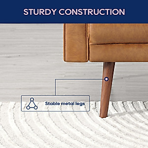 Vonanda Nora 73" Couch and 56" loveseat, Mid-Century Modern Faux Leather 2-Piece Sofa Couches with Comfort Waffle Cushion and Bolster Pillows for Small Apartment, Cognac Tan