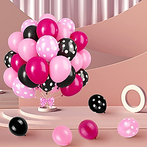 GREMAG Black Pink Balloon, 100 Pcs Latex Balloon, 12inch Black Hot Pink Polka Dot Balloon, Pink Party Decoration Balloon Kit, for Cartoon Mouse Themed Party, Baby Shower, Birthday, Girl Party Supplies