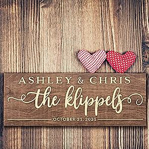 Personalized Wedding Sign, Custom Wood Family Established Sign w/Names & Dates, 15'' X 6'' - 9 Designs W/ 5 Wood Colors, Wedding Plaque for Ceremony, Bridal Shower, Wooden Engraved Sign